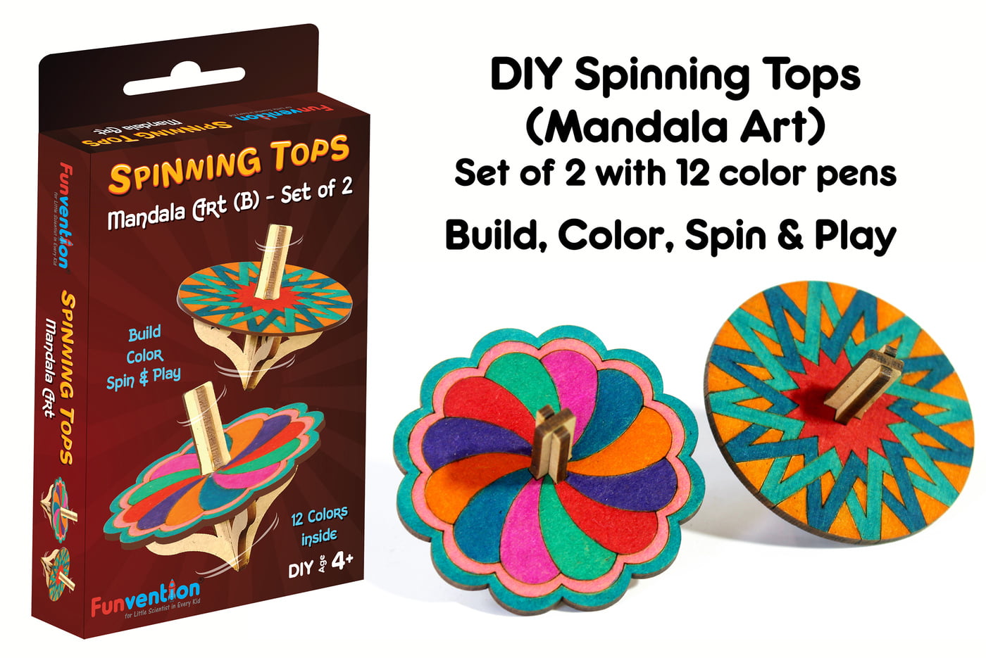 Spinning Tops (Mandala Art) - Pack of 24 - Birthday Return Gift Pack