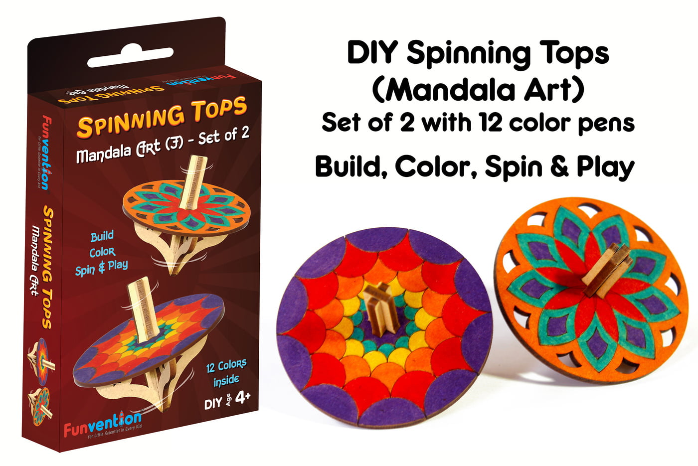 Spinning Tops (Mandala Art) - Pack of 12 - Birthday Return Gift Pack